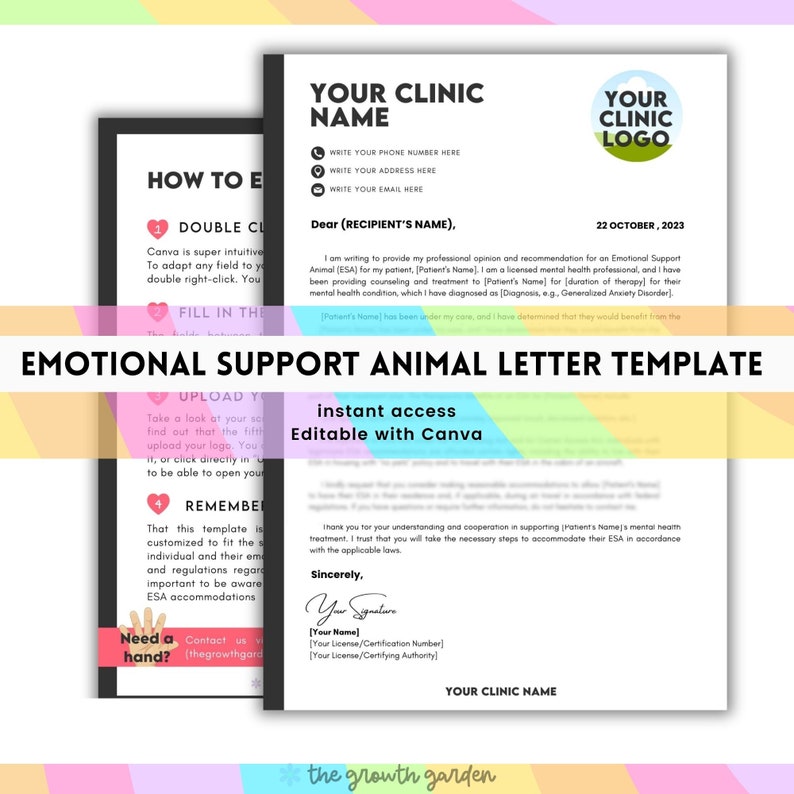 ESA Letter Template | Editable Counseling Forms for Emotional Support ...