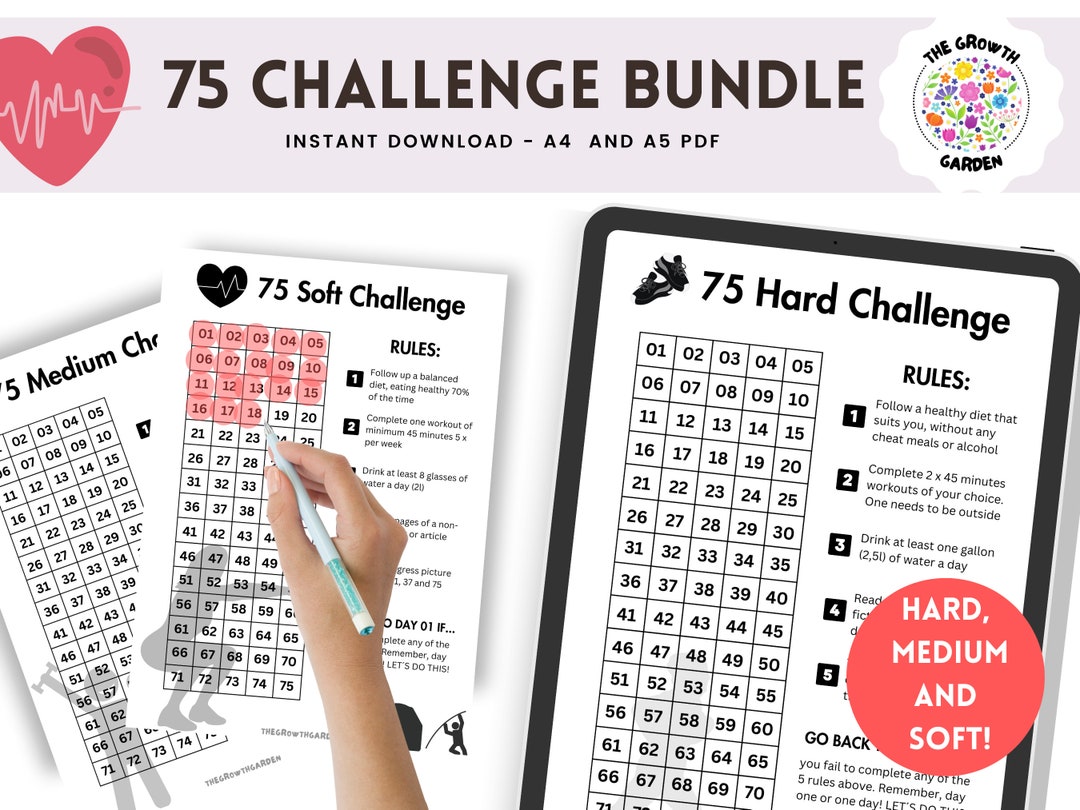 75 Hard Medium and Soft Challenge Minimalist Version Bundle - Etsy
