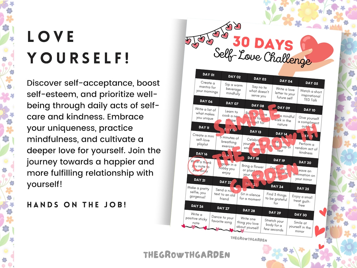 30 Days Self-love Challenge Printable Instant Download PDF - Etsy