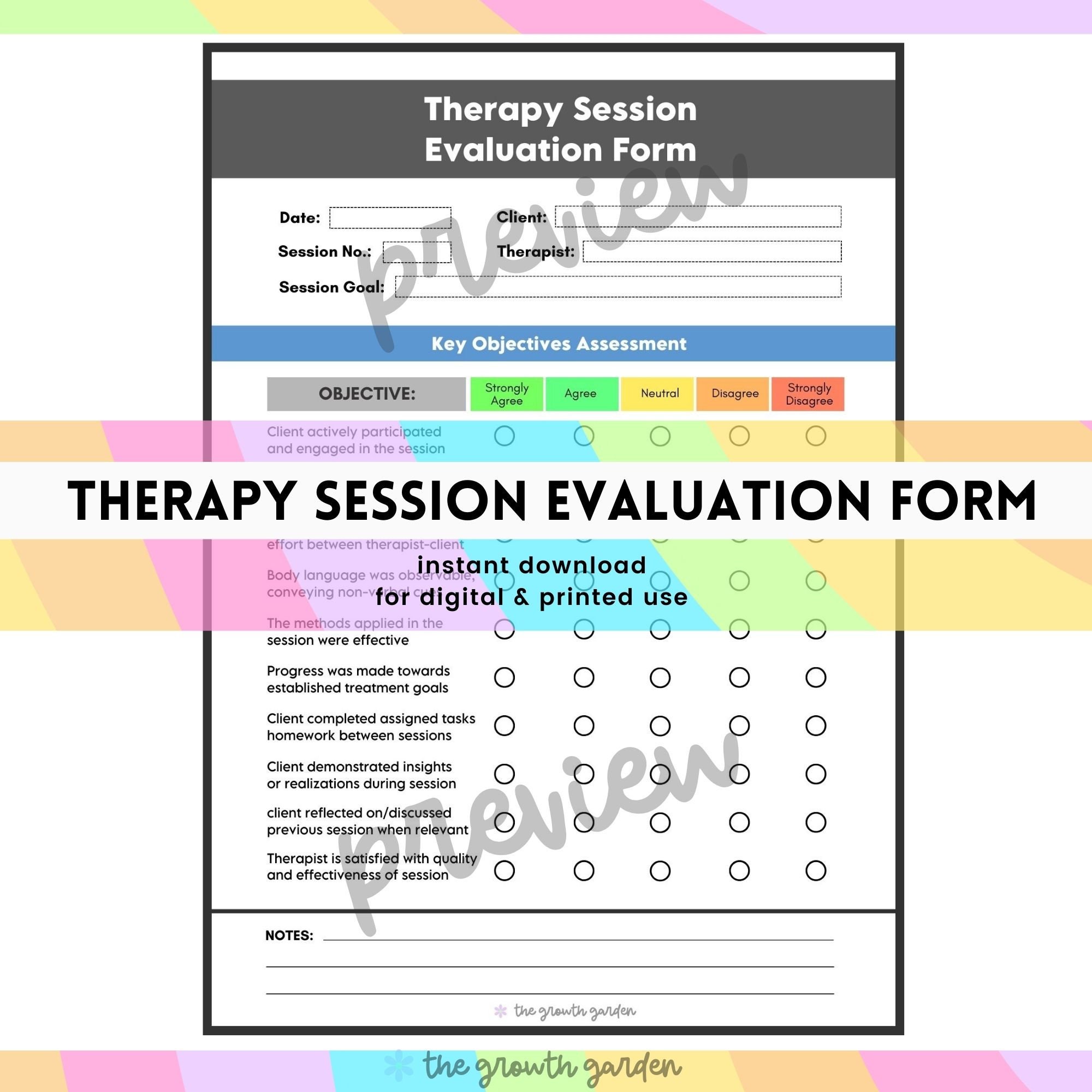 Therapy Session Evaluation Form - Therapy Progress Notes - for ...