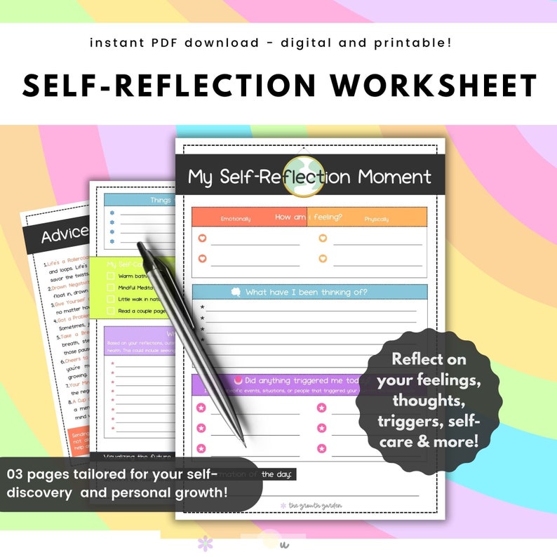 Self-reflection Worksheet - Therapeutic Reflection - Self-discovery ...