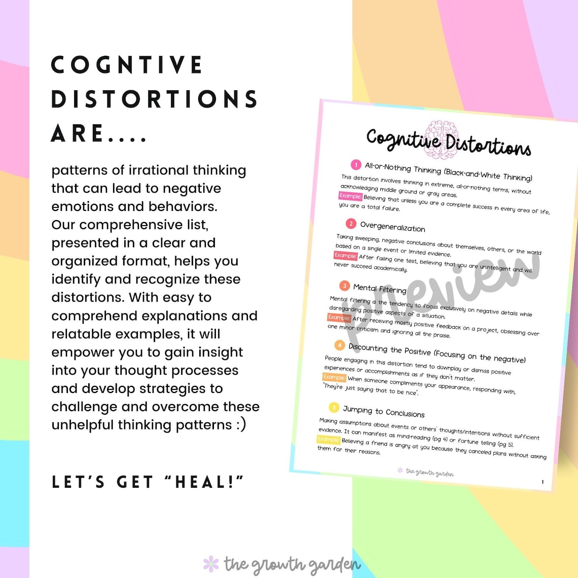 Cognitive Distortions List Cognitive Distortions Cheat Sheet - Etsy