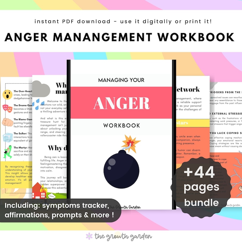 Anger Management Worksheets | Stress and Trauma Therapy Workbook for ...