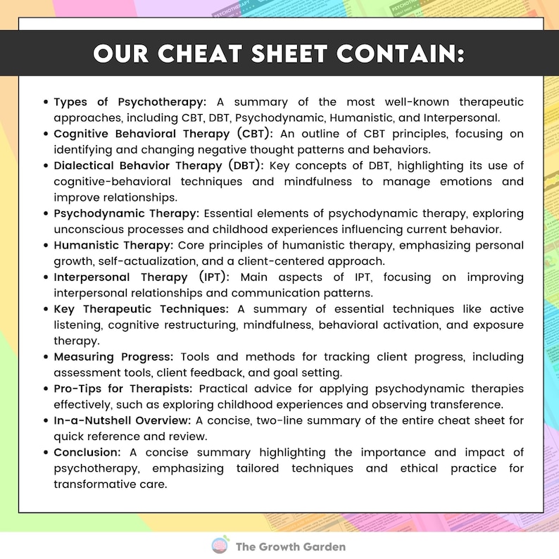 Psychotherapy Cheat Sheet | CBT, DBT, Psychodynamic & Interpersonal ...