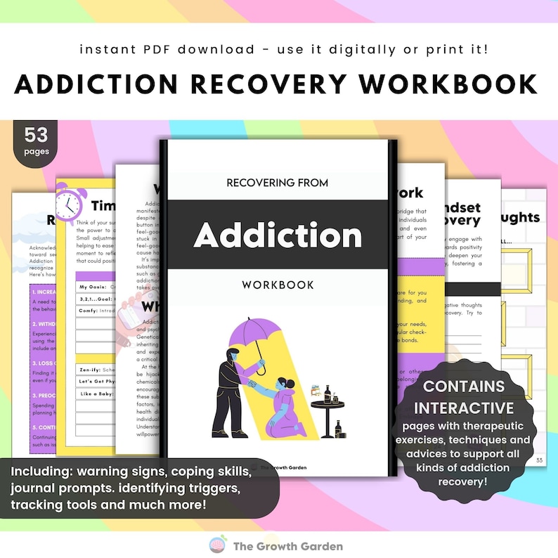 Addiction Recovery Workbook | CBT Worksheets for Relapse Prevention ...