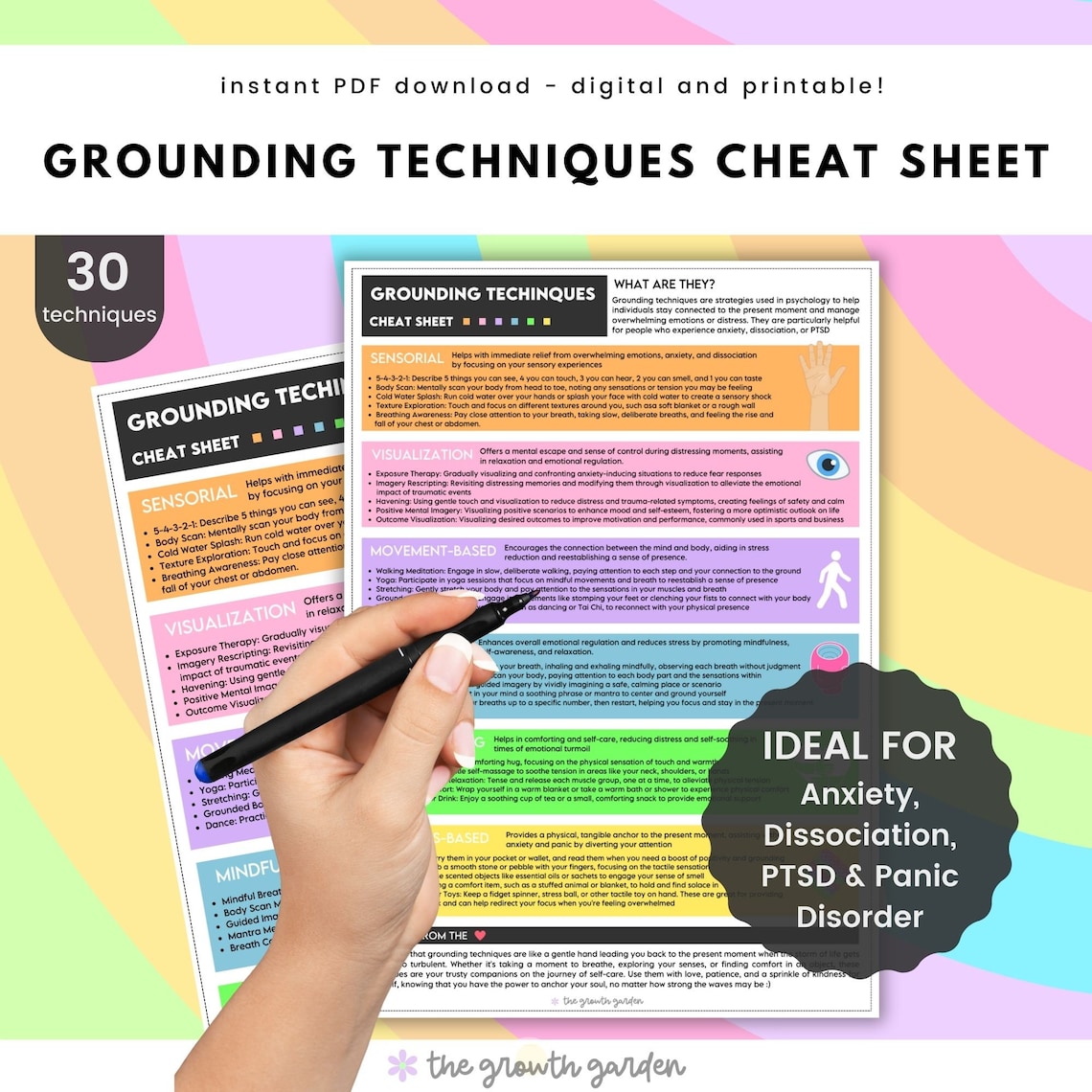 Grounding Techniques Cheat Sheet | Coping Skills for Anxiety, Trauma ...