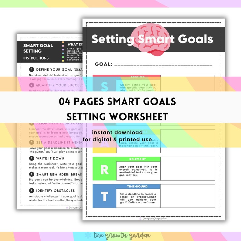 SMART Goals Worksheet | Goal Setting Therapy Tool With Instructions for ...