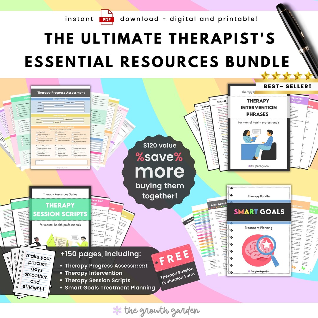 Therapy Worksheets Mega Bundle - Progress Notes, Session Scripts, SMART ...