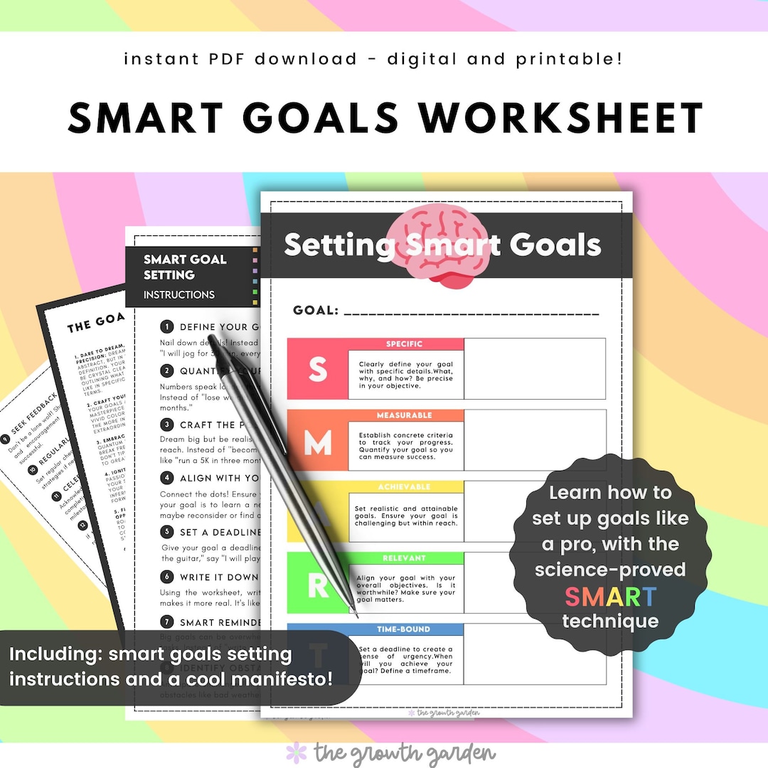 SMART Goals Worksheet | Goal Setting Therapy Tool With Instructions for ...