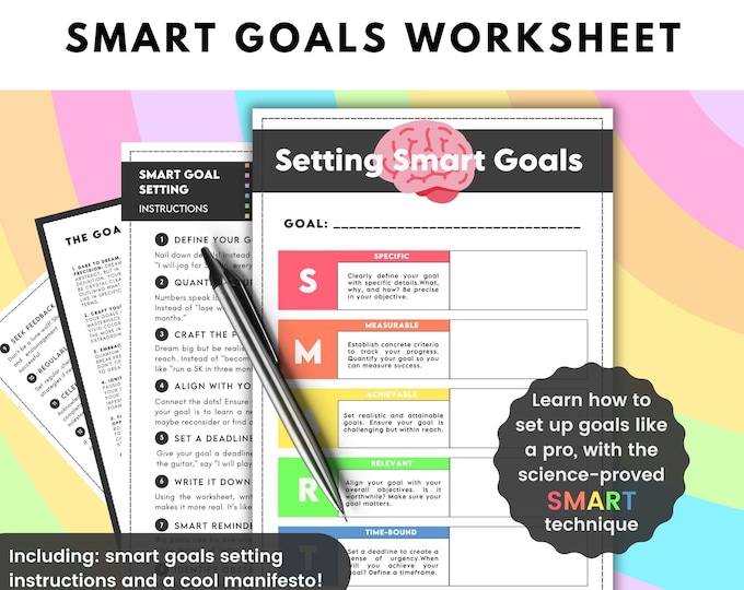 SMART Goals Worksheet | Goal Setting Therapy Tool With Instructions for ...