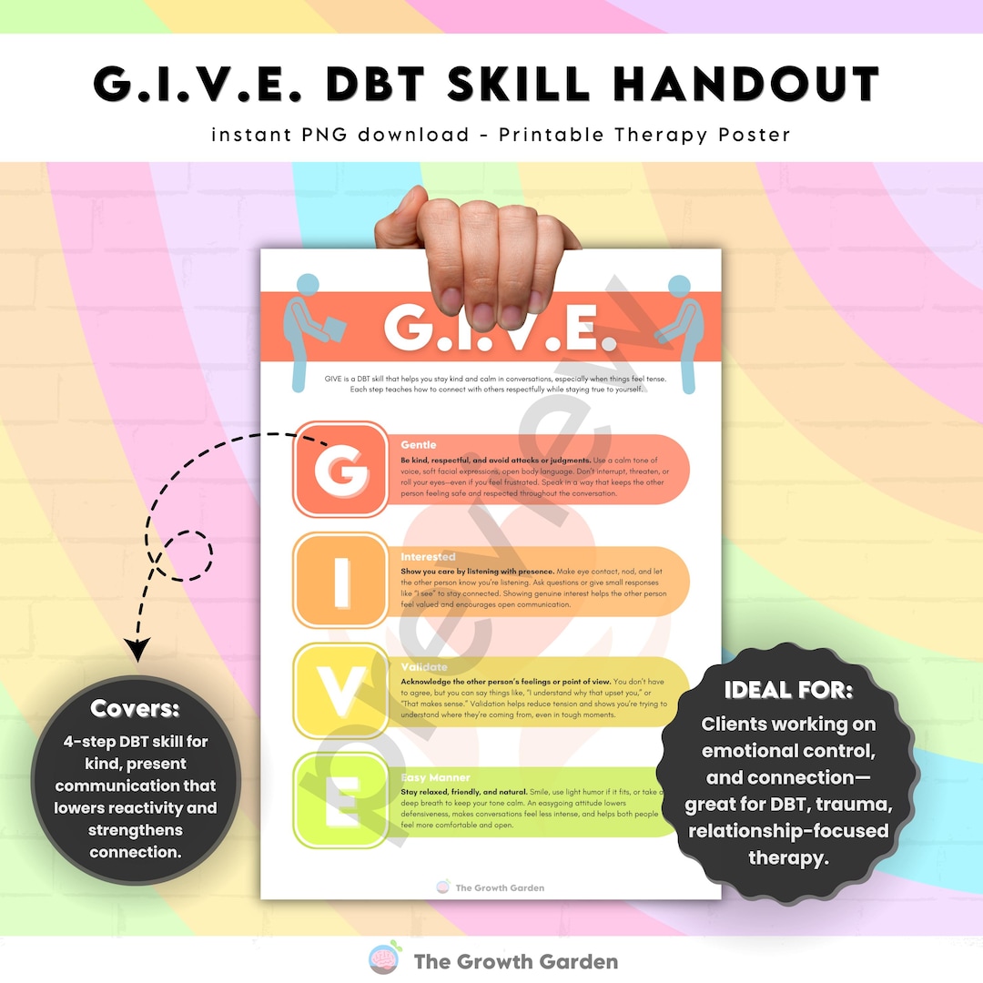 GIVE DBT Skill Handout | Interpersonal Effectiveness Therapy Poster ...