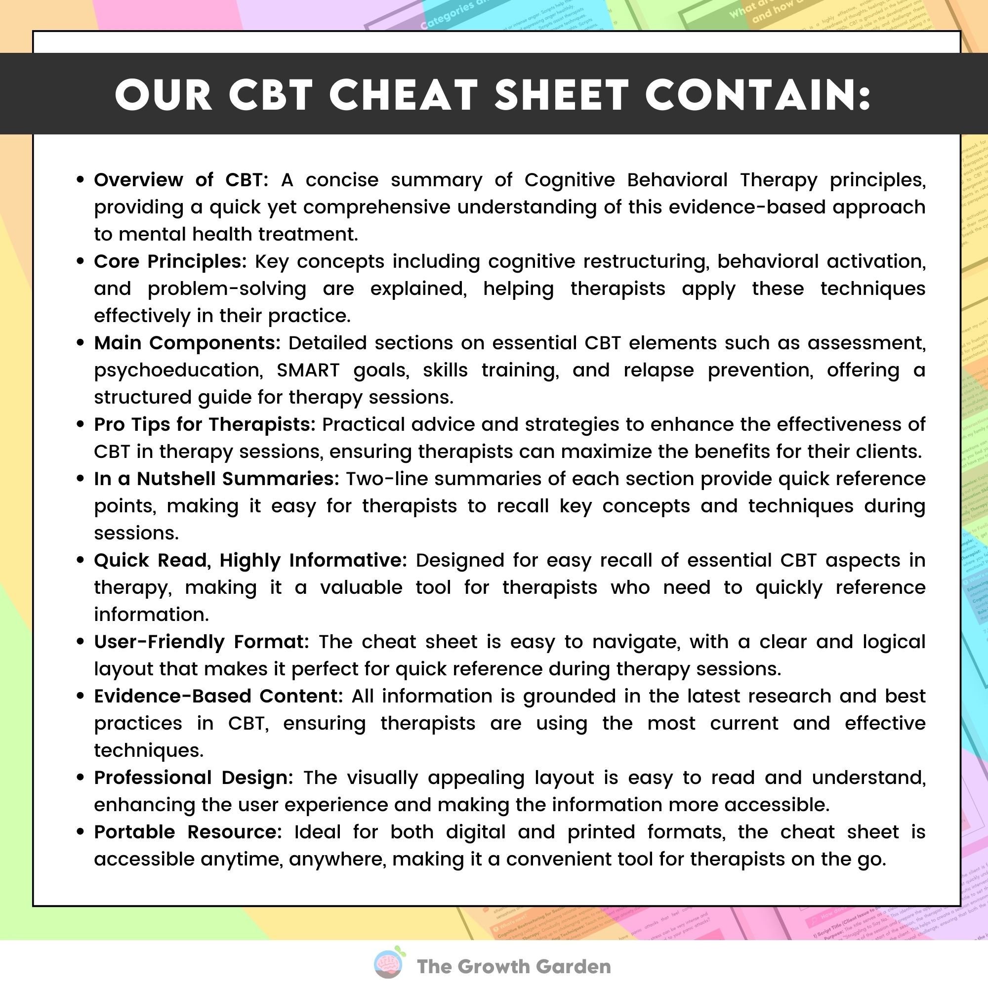 CBT Therapy Cheat Sheet Psychoeducation Cognitive Restructuring ...