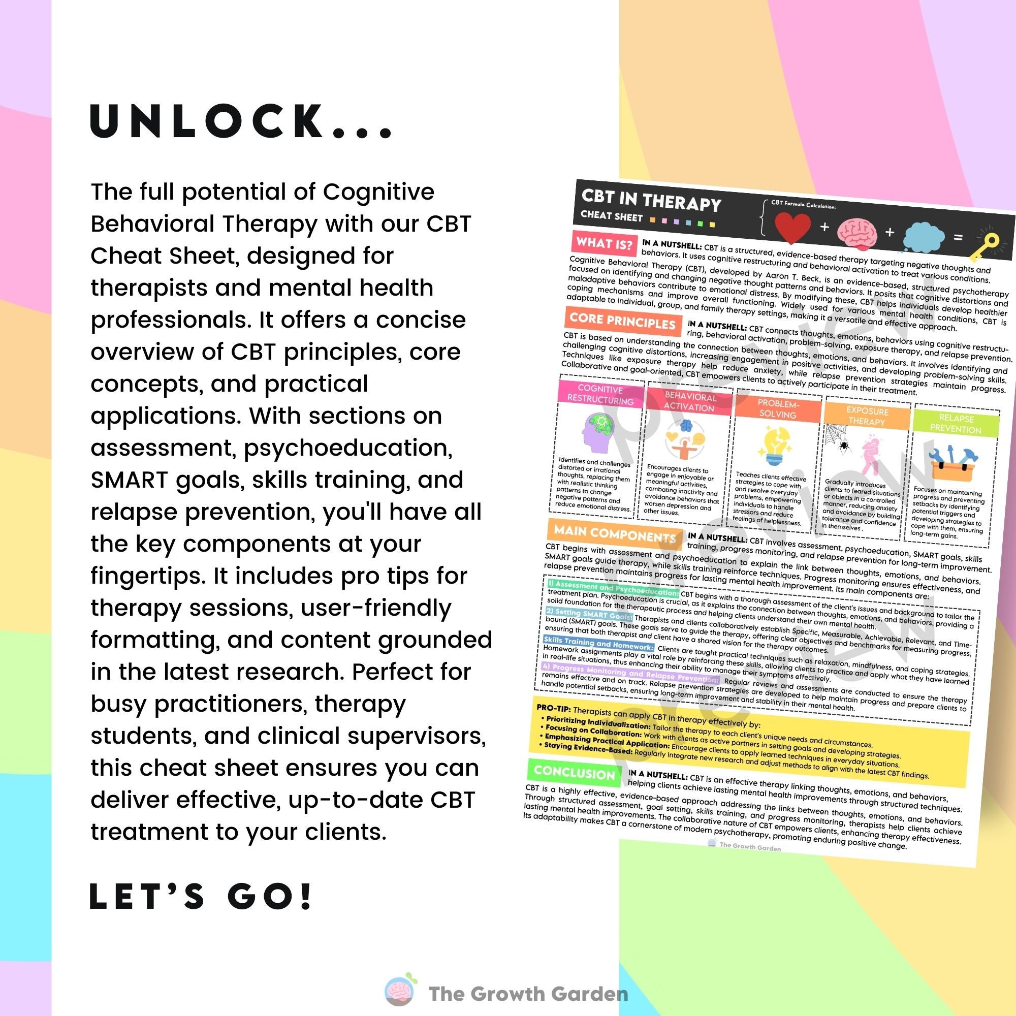 CBT Therapy Cheat Sheet Psychoeducation Cognitive Restructuring ...