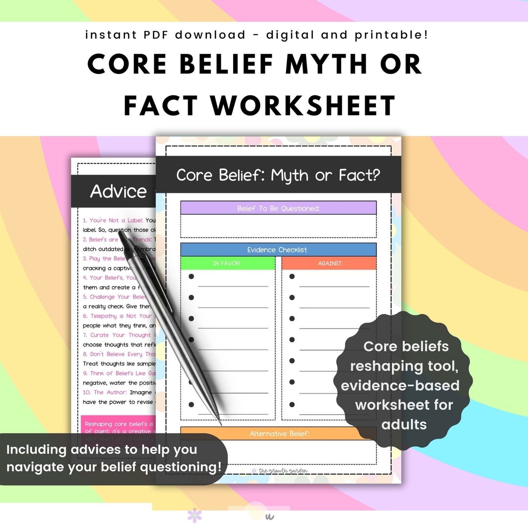 Core Belief Worksheet Therapy Tool, CBT Worksheet - Etsy