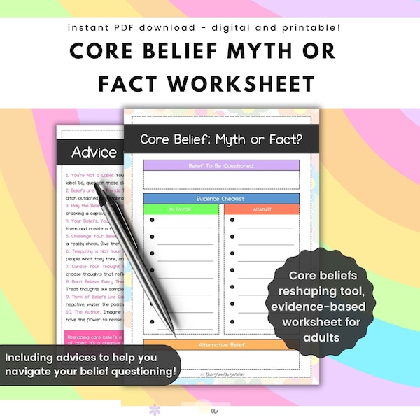 Core Belief Worksheet - Etsy