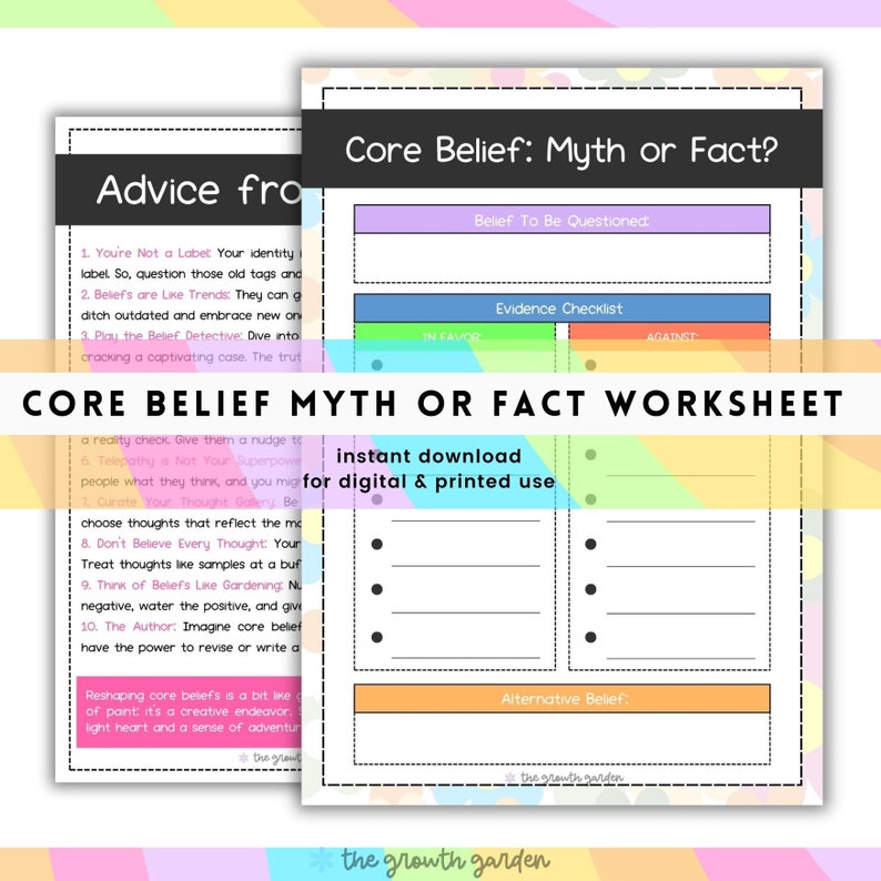 Core Belief Worksheet Therapy Tool, CBT Worksheet - Etsy