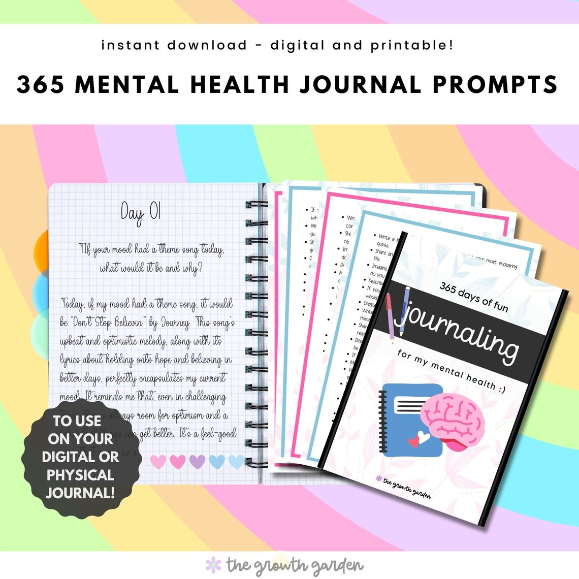365 Journal Prompts for Mental Health, Printable Journal Pages ...