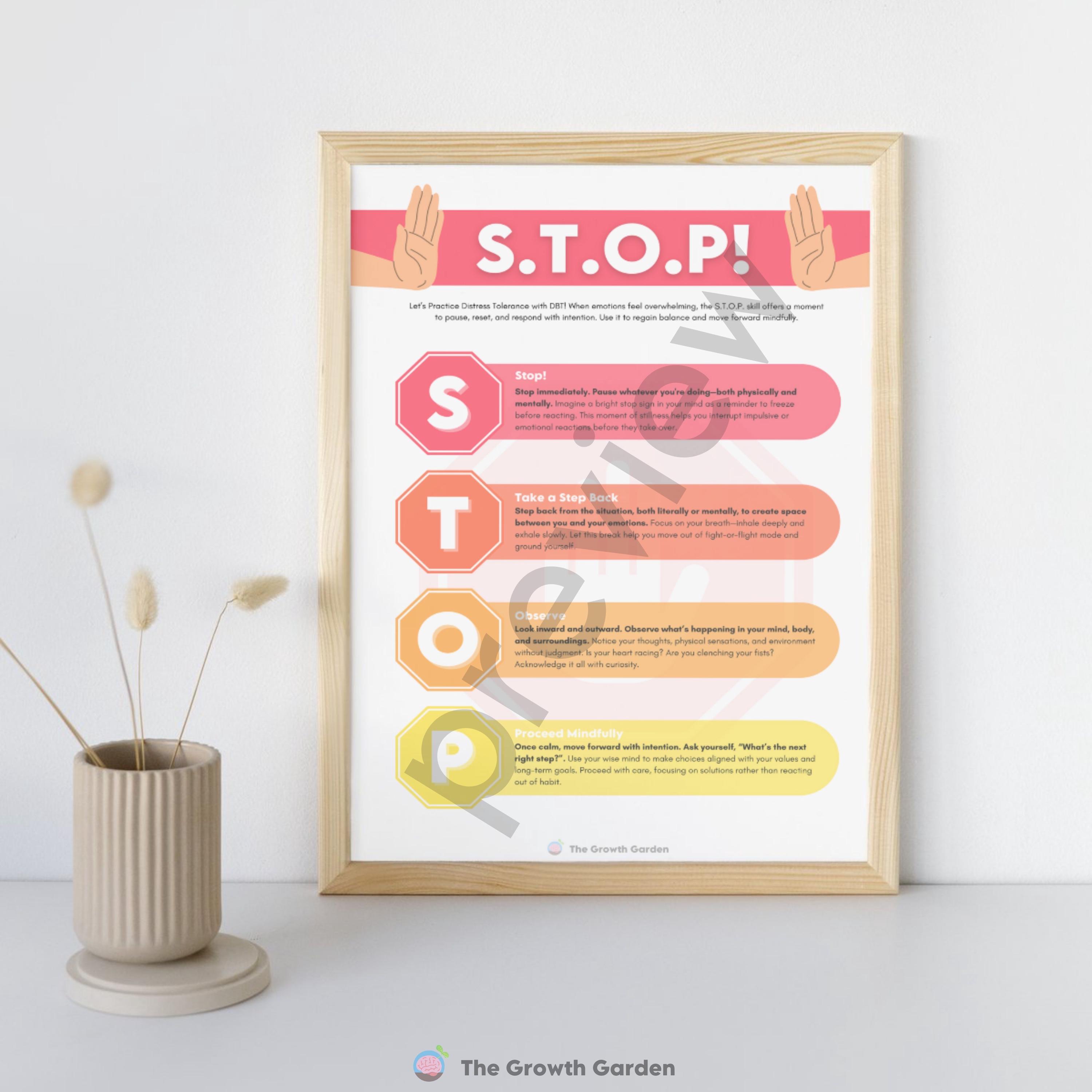DBT Skill Handout | STOP Distress Tolerance Poster & Counseling Tool ...
