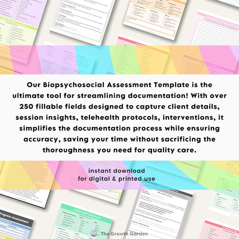 Biopsychosocial Assessment Template for Therapists — Fillable Therapy ...