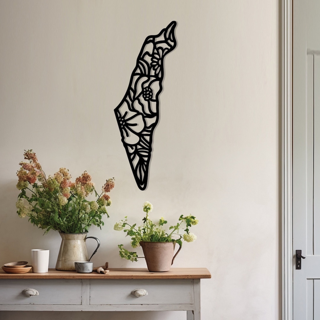 Israel Map With Flowers Metal Wall Art - Etsy