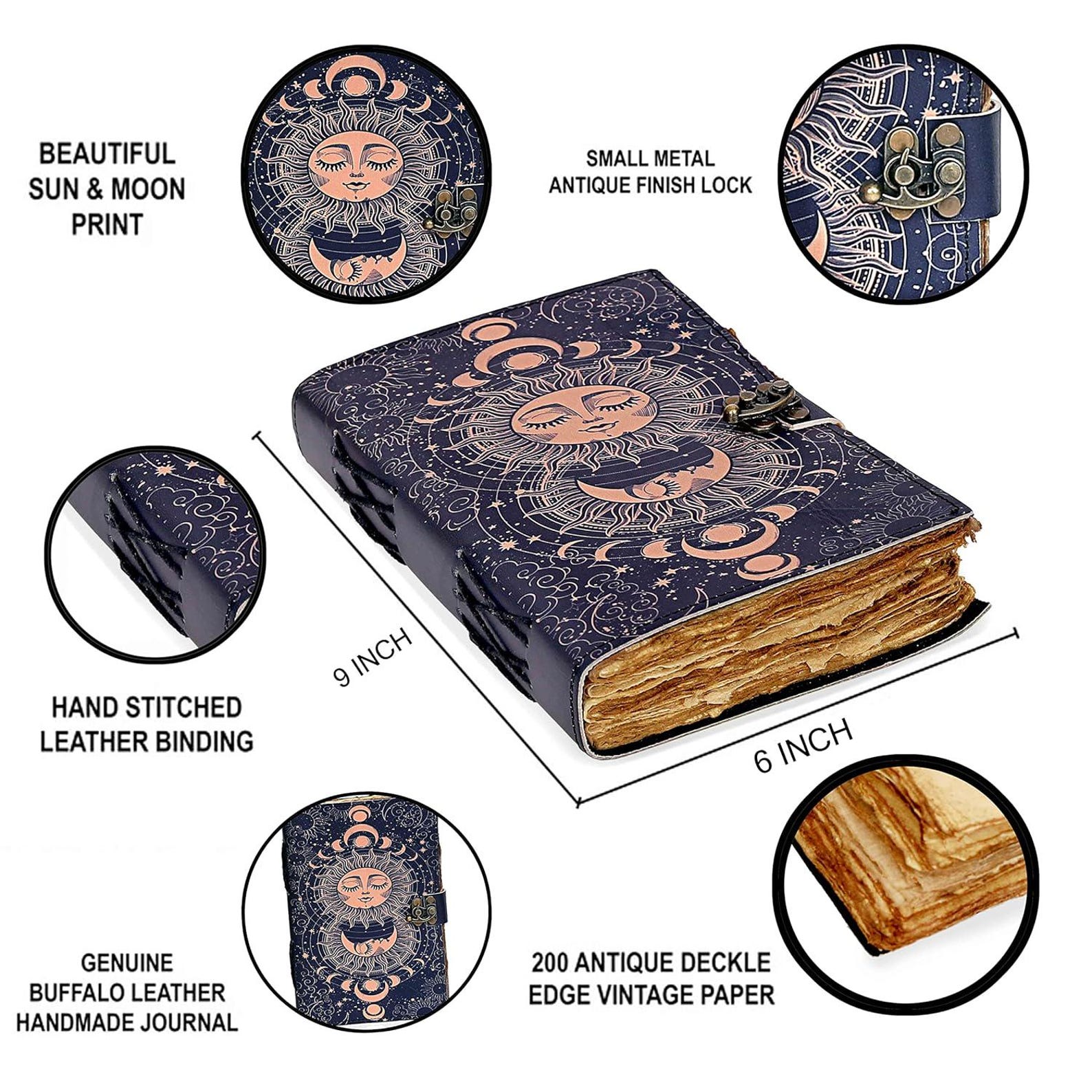 Sun & Moon Vintage Leather Journal • Wiccan Decor, Spell Book of ...