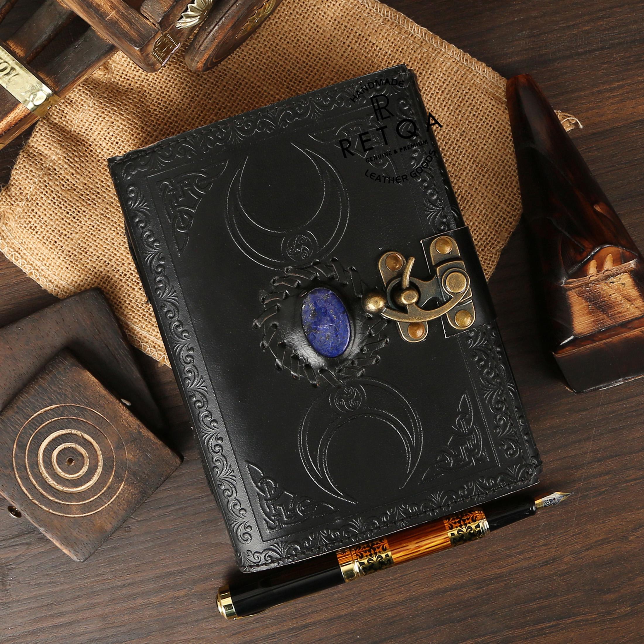 Set of 3 Triple Moon Leather Journals | Red, Brown & Black Handmade ...