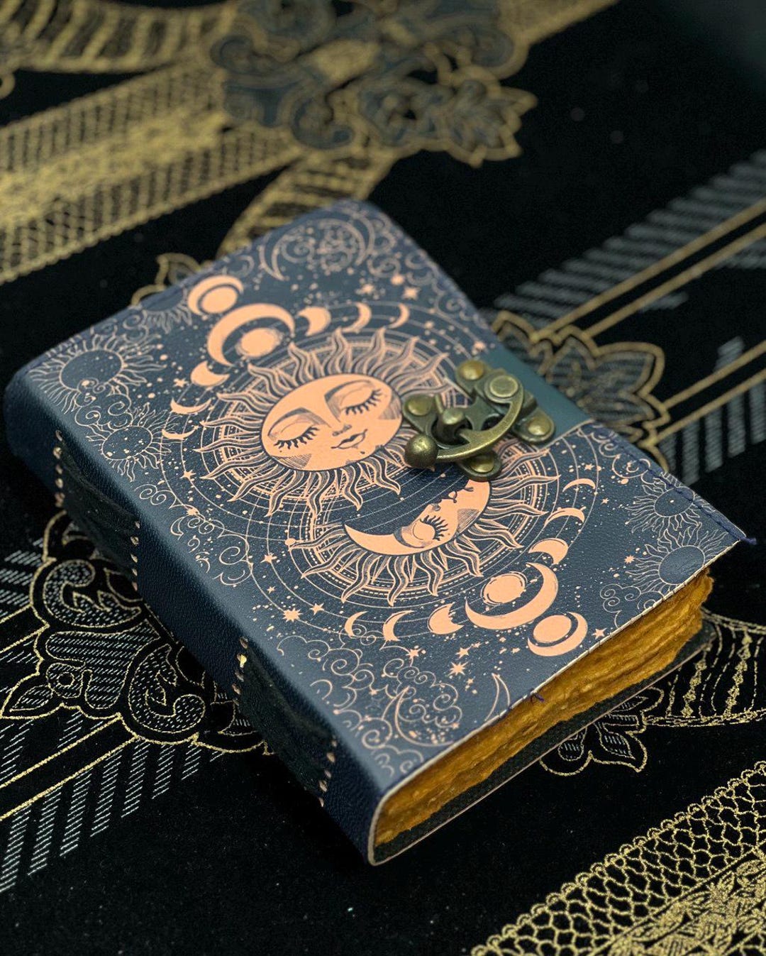 Sun & Moon Vintage Leather Journal • Wiccan Decor, Spell Book of ...