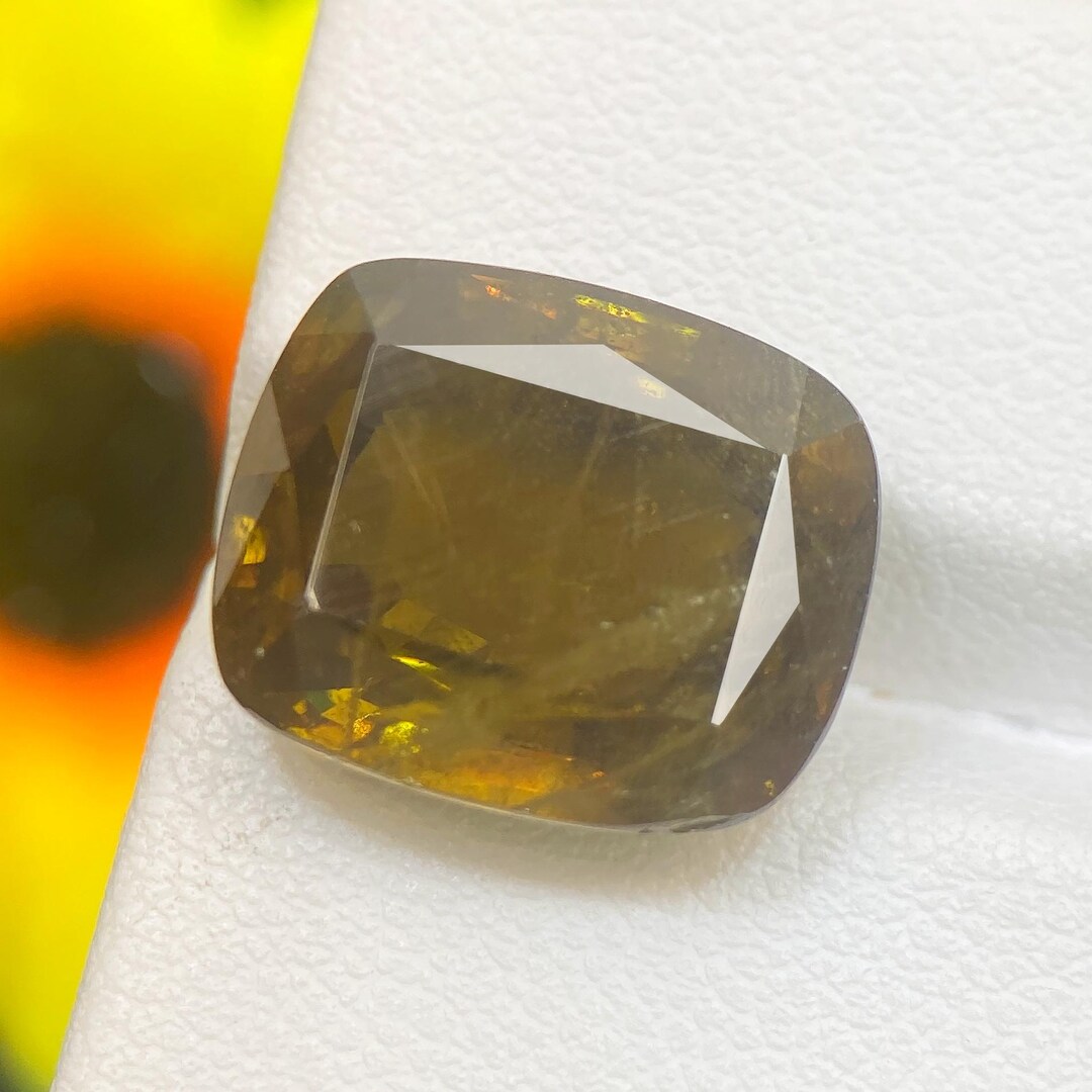 14.70ct Sphene Titanite Natural Yellow Green Cushion Cut Faceted 15 X ...