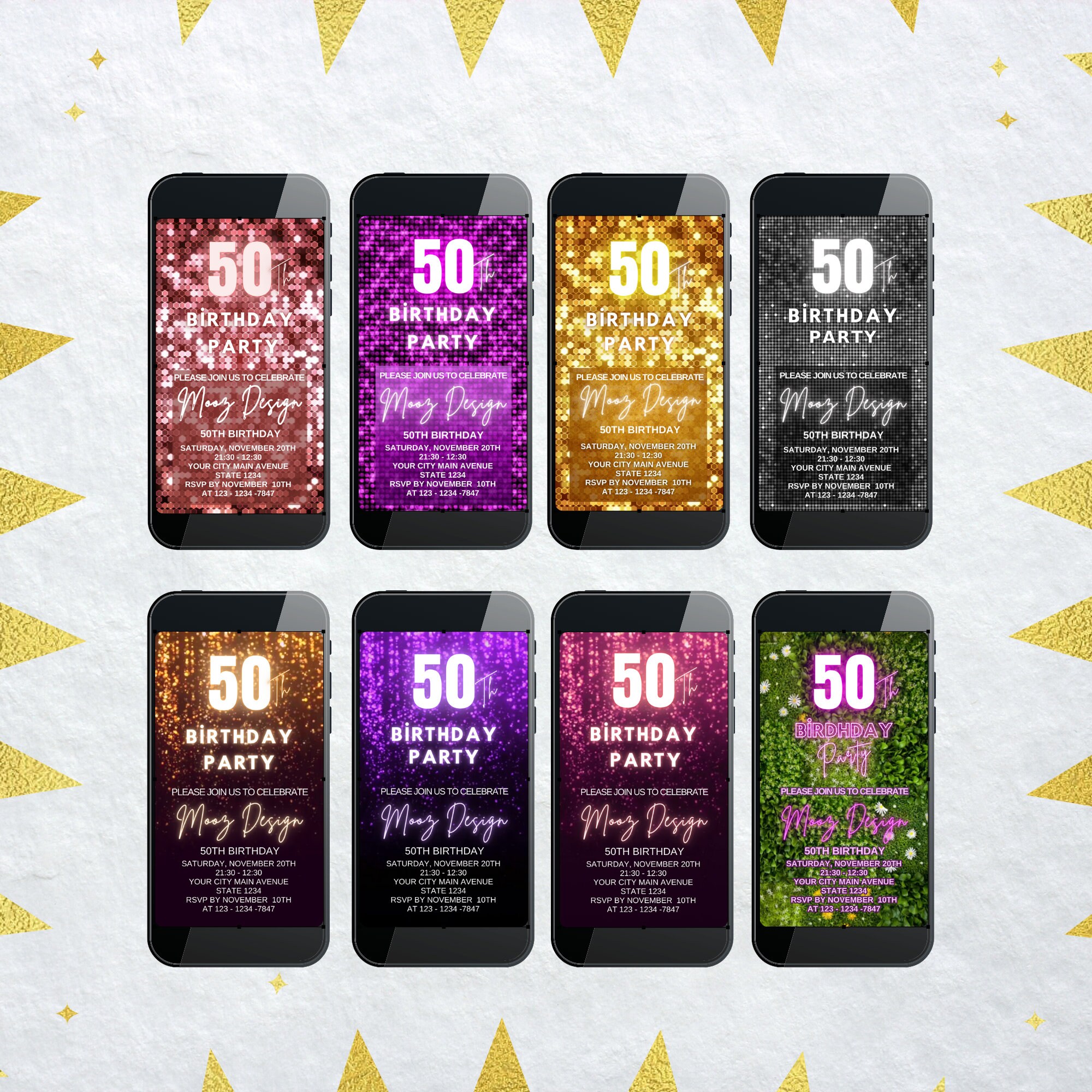 Electronic 50th Birthday Invitation, Black Silver Invitation, Editable ...