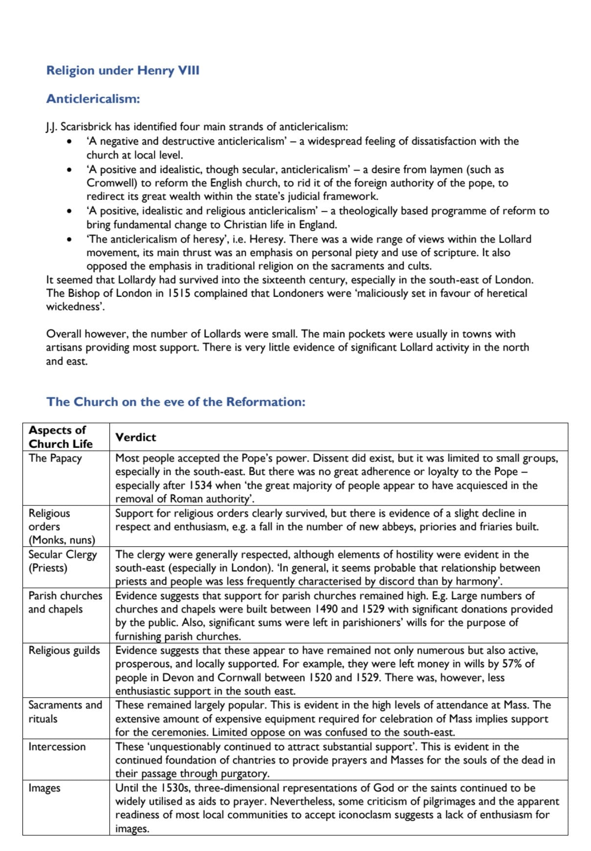 Tudor Bundle History Revision Notes From King Henry VII to Queen ...