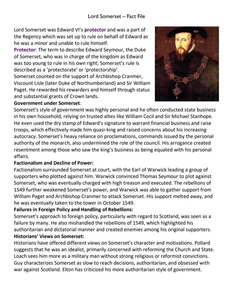 Tudor Bundle History Revision Notes From King Henry VII to Queen ...