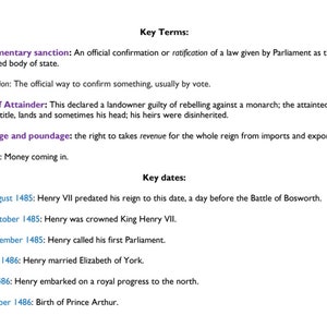 Tudor Bundle History Revision Notes From King Henry VII to Queen ...