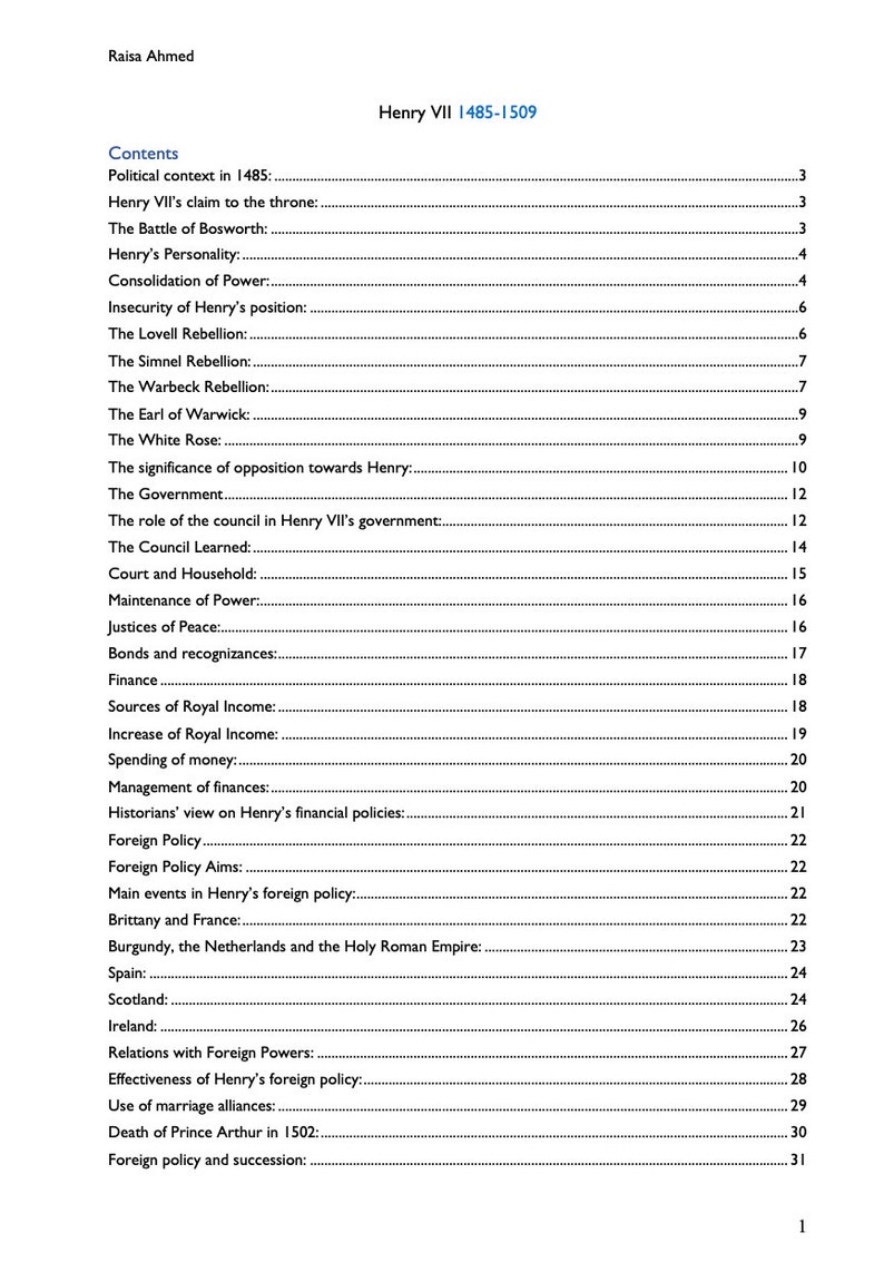 Tudor Bundle History Revision Notes From King Henry VII to - Etsy