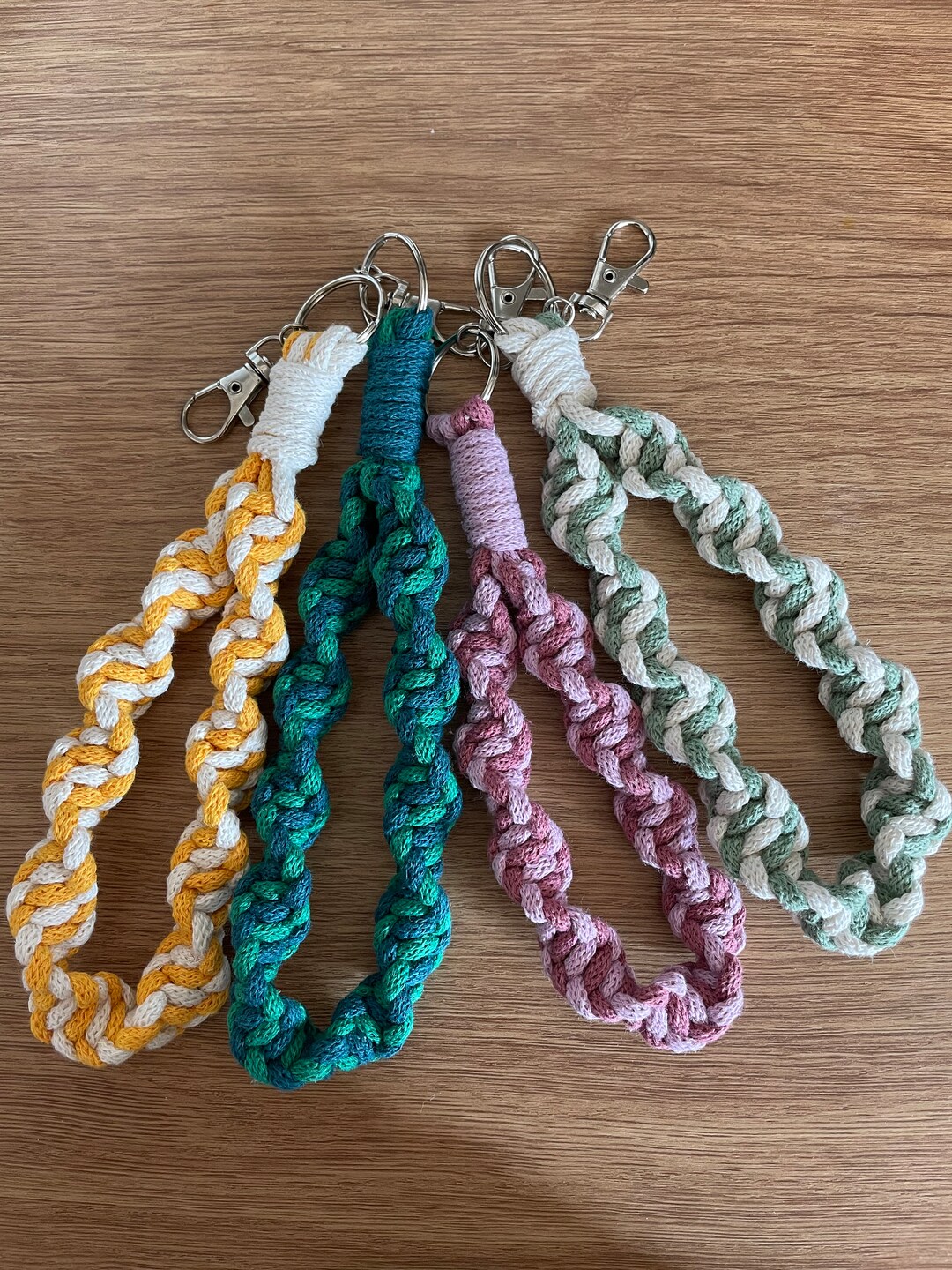 Macrame Wristlet. Twisted Wristlets. Bright Colours. Keychain Wristlet. Keyring. Fun Colours ...