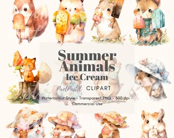 Cute Baby Animals Ice Cream Clipart Bundle, Summer Cottagecore Clipart ...