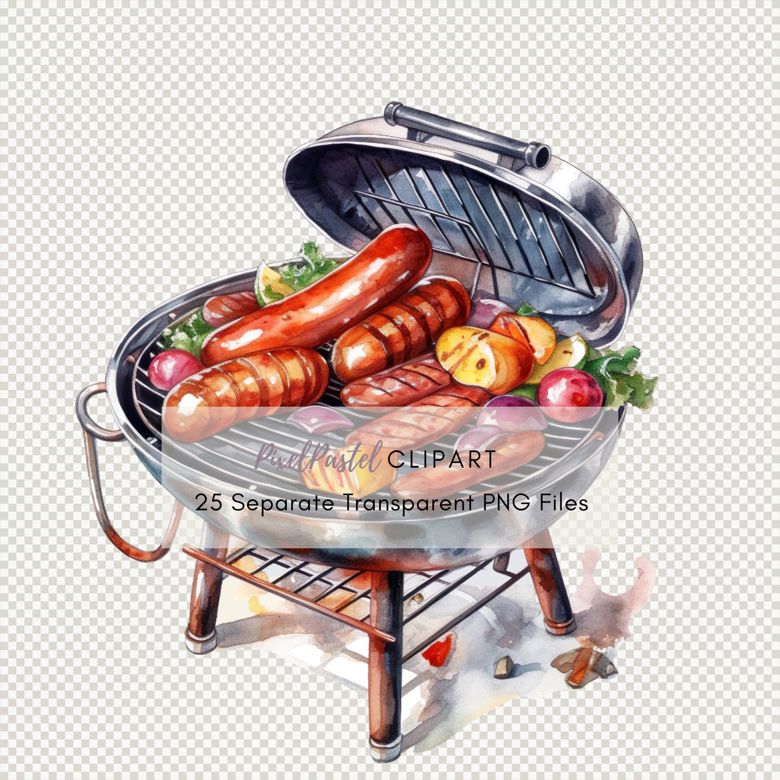 Watercolor Barbecue BBQ Clipart Cute Animal Party Clipart Summer ...