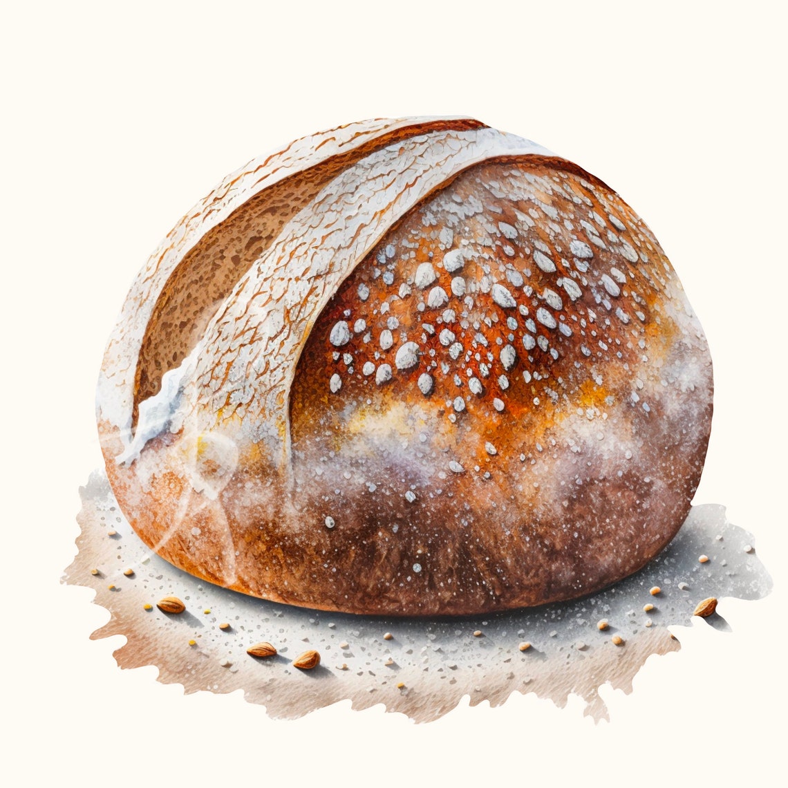 Watercolour Sourdough Bread Clipart PNG Baking Bread Clipart Commercial ...