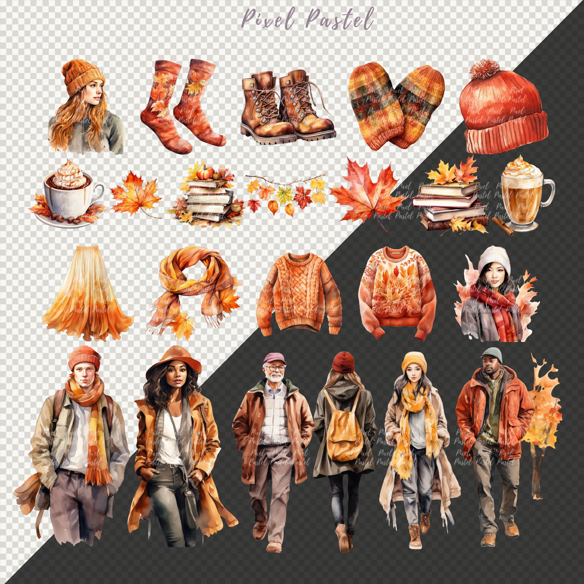 Watercolor Comfy Fall Clip Art Cozy Autumn Graphics Autumn - Etsy