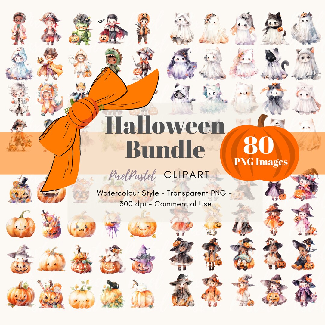 Watercolor Halloween Clip Art Bundle Spooky Halloween Dress - Etsy