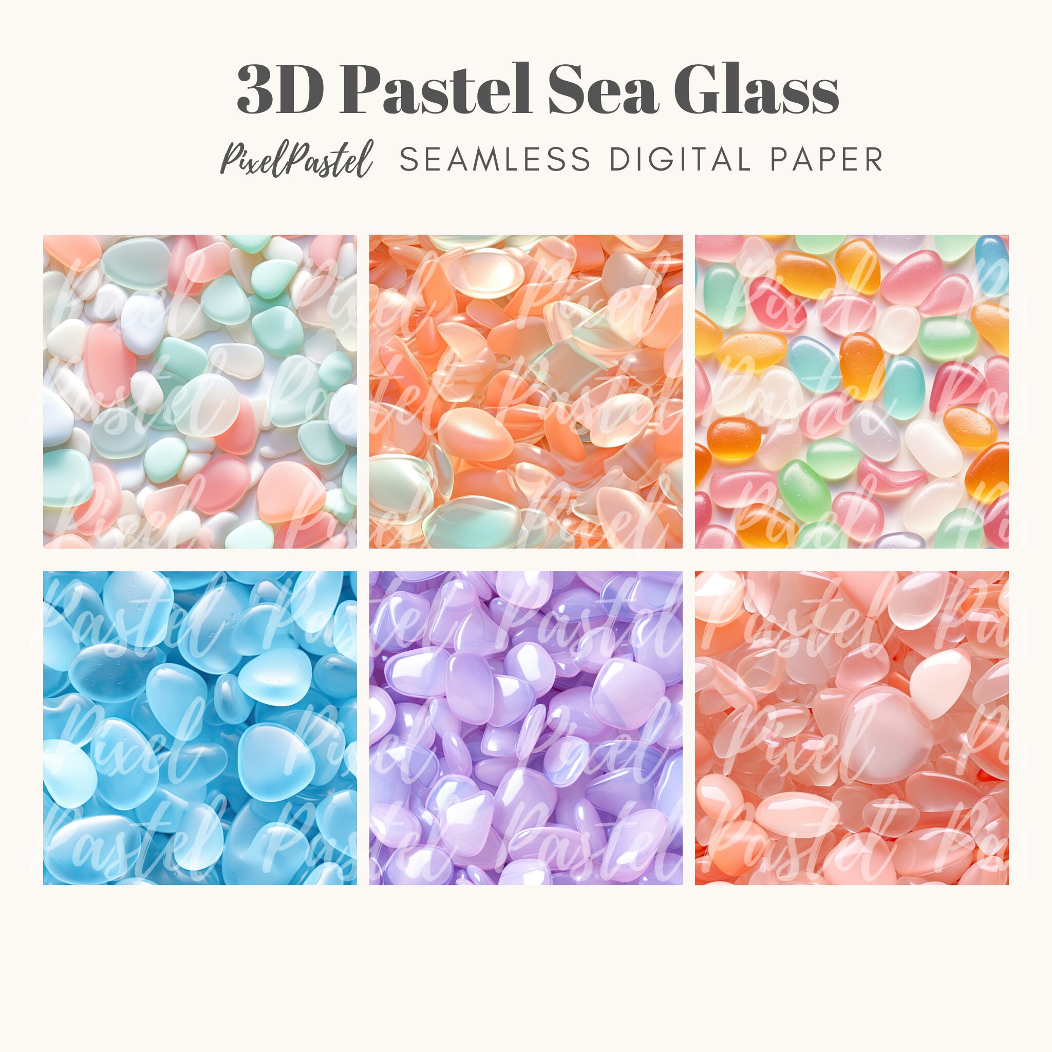 3D Pastel Sea Glass Digital Paper Seamless Pattern Beach Sea Glass ...