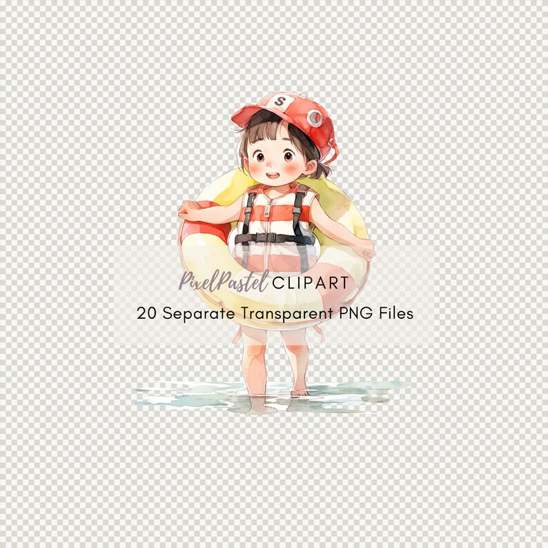 Watercolor Cute Lifeguard Clip Art Summer Animals Activities Family ...
