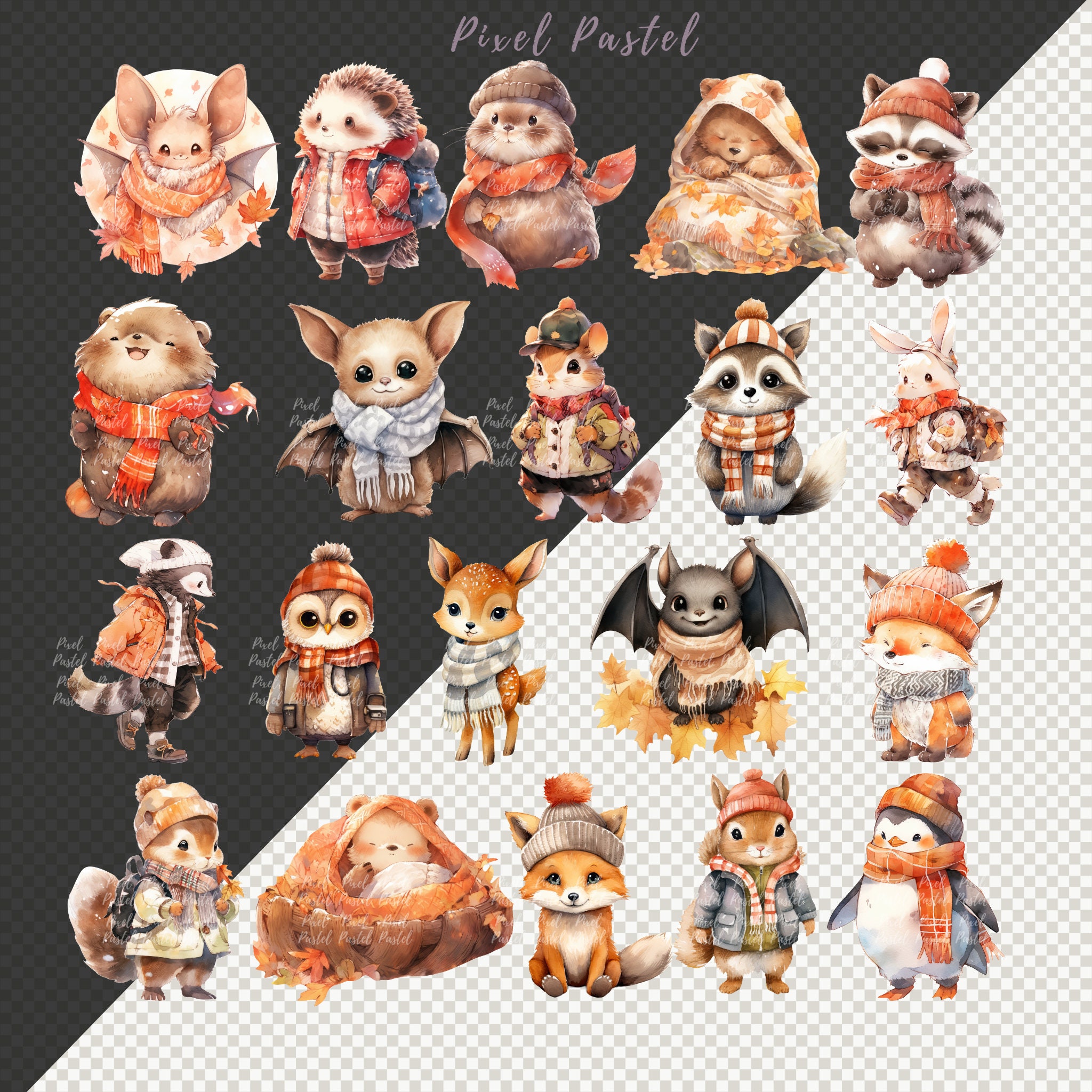 Fall Autumn Woodland Animals Clip Art Adorable Baby Animal PNG Animals ...