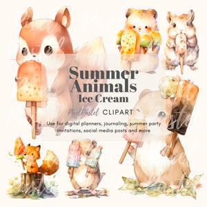 Ice Cream Watercolor Cute Animals Summer Cottagecore Clipart Kawaii ...
