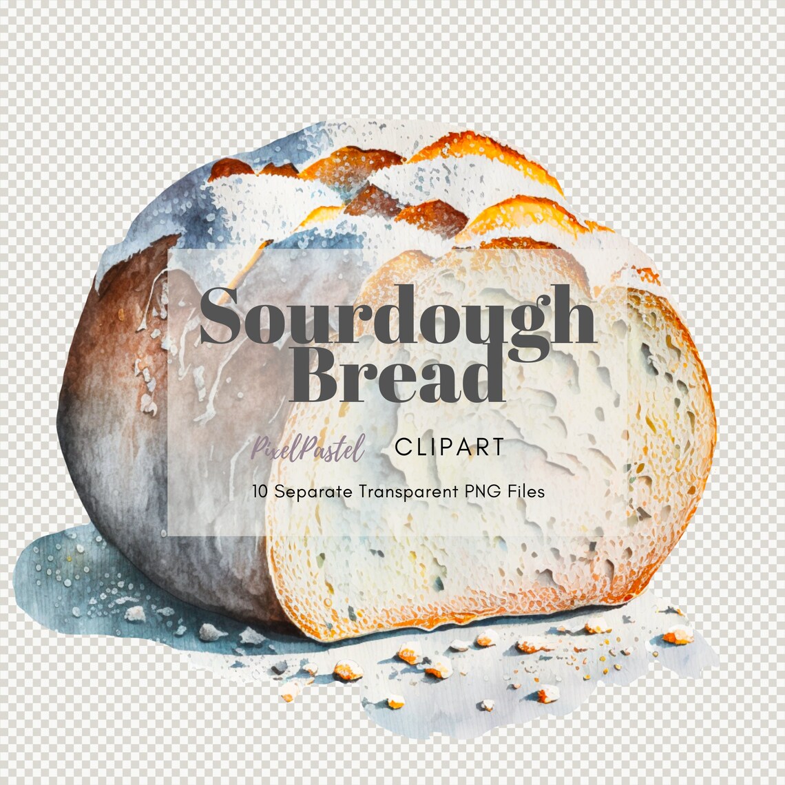 Watercolour Sourdough Bread Clipart PNG Baking Bread Clipart Commercial ...