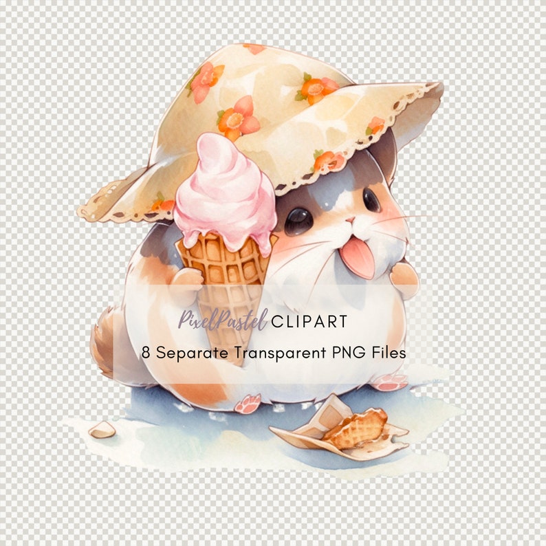 Ice Cream Watercolor Cute Animals Summer Cottagecore Clipart - Etsy