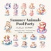 Watercolor Cute Animals Summer Activities Clipart Pool Party Kawaii ...