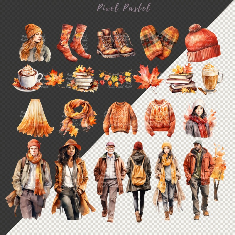 Watercolor Comfy Fall Clip Art Cozy Autumn Graphics Autumn - Etsy