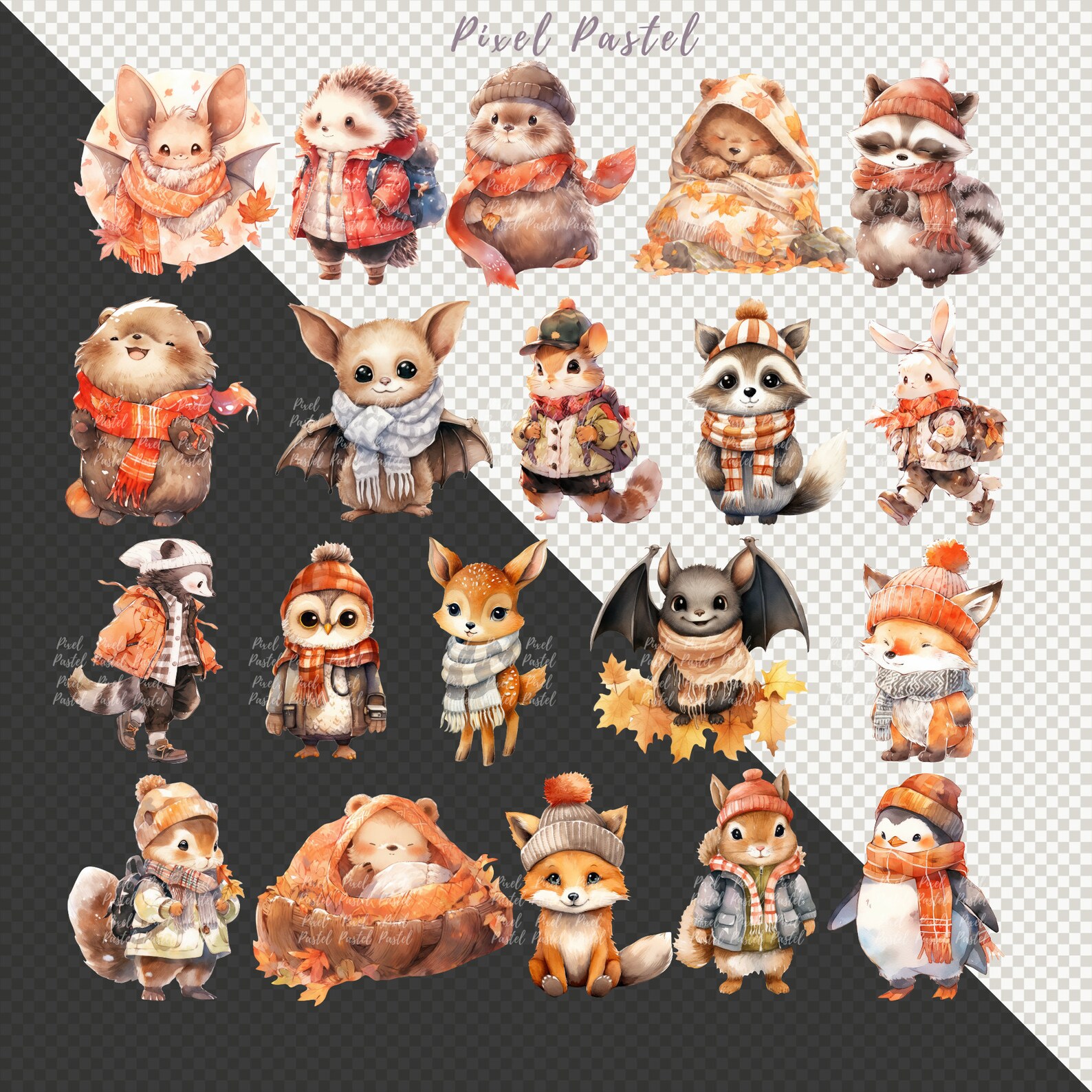 Fall Autumn Woodland Animals Clip Art Adorable Baby Animal PNG Animals ...