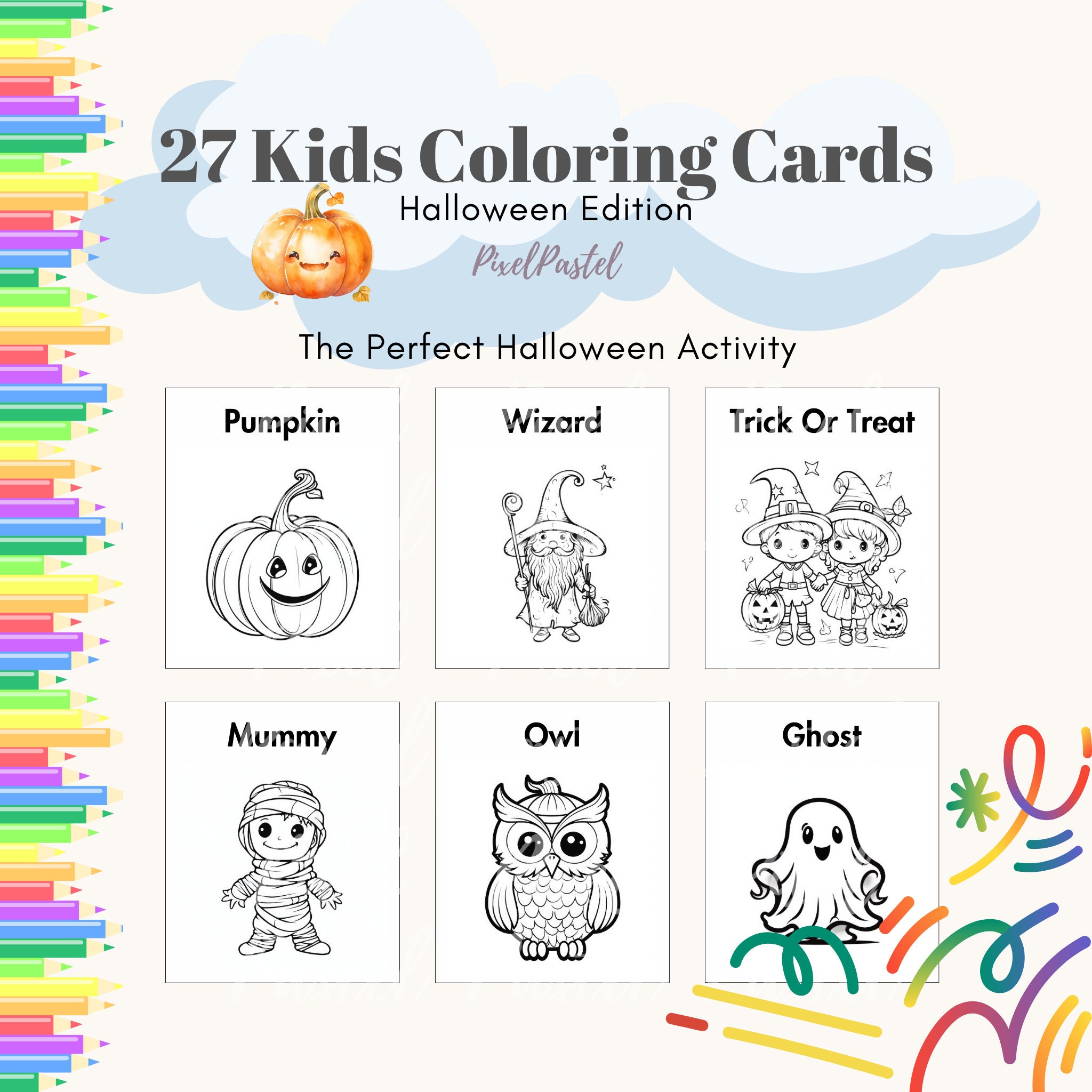 Halloween Printable Kids Colouring Cards Halloween Activity - Etsy