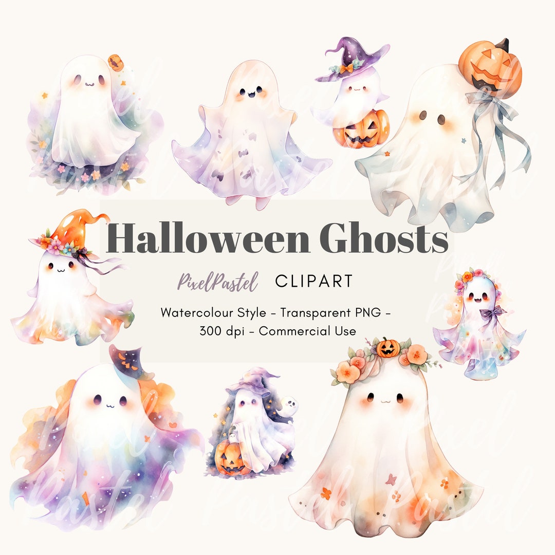 Watercolor Halloween Ghosts Clip Art Cute Floral Pastel Ghosts PNG Junk ...